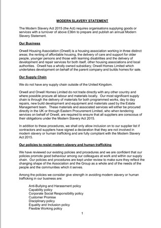 Modern Slavery Statement | Orwell Housing